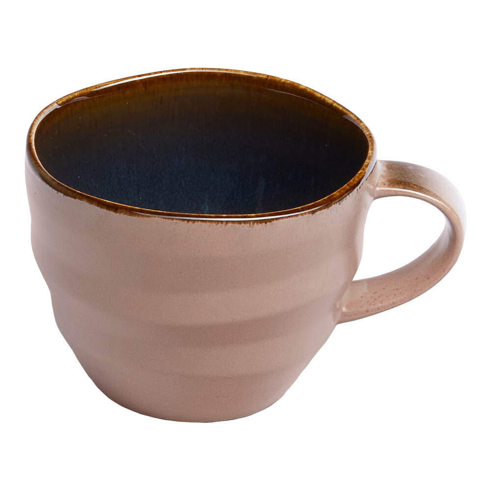 Ariane Splash Denim 7.78 oz. Blue and Brown Porcelain Tea Cup - 12/Case