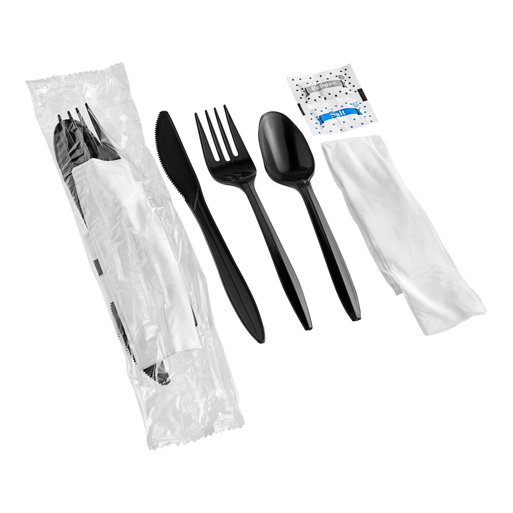 Choice Medium Weight Black Wrapped Polypropylene Plastic Cutlery Set ...