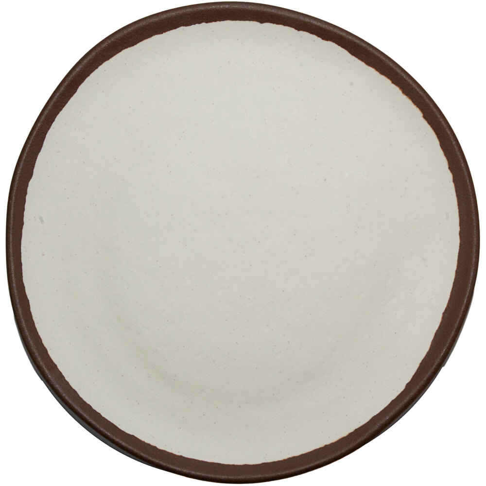 GET Pottery Market Glazed 9" Cream Coupe Plate with Brown Trim - Sample