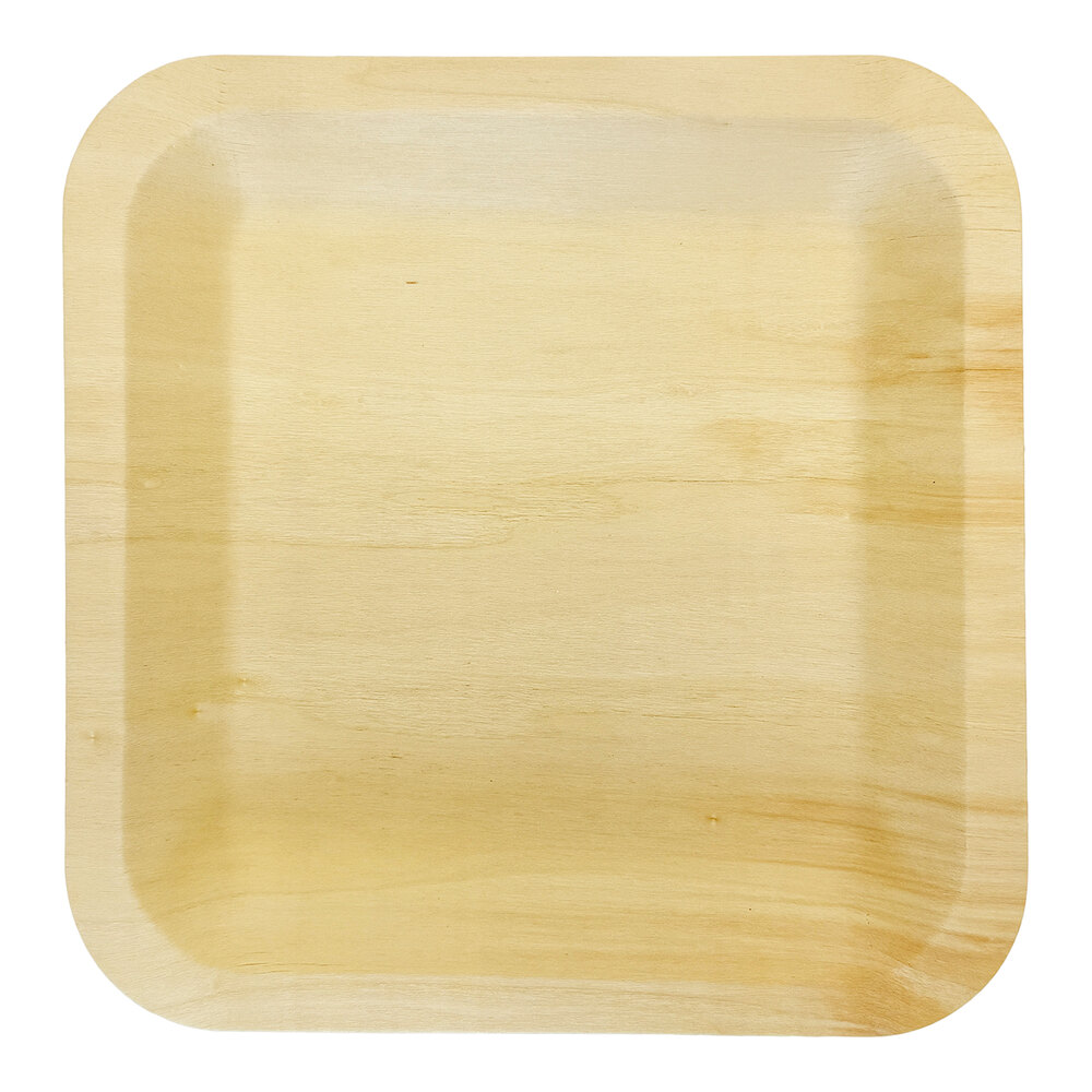 VerTerra 9" Square Alpine Birch Wood Plate - 300/Case