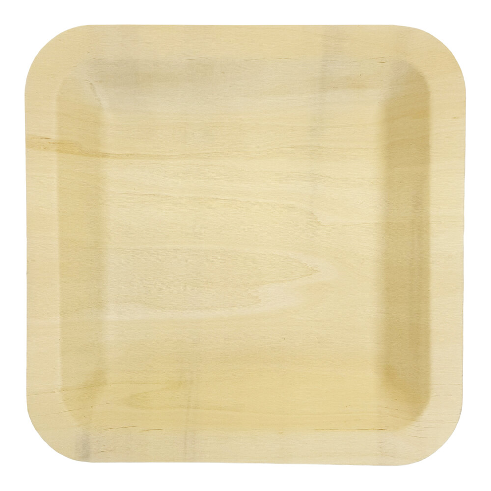 VerTerra 8" Square Alpine Birch Wood Plate - 300/Case