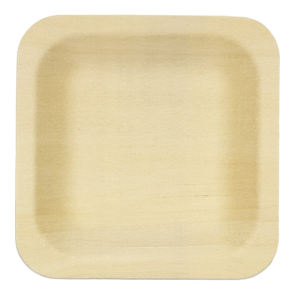VerTerra 4" Square Alpine Birch Wood Plate - 300/Case