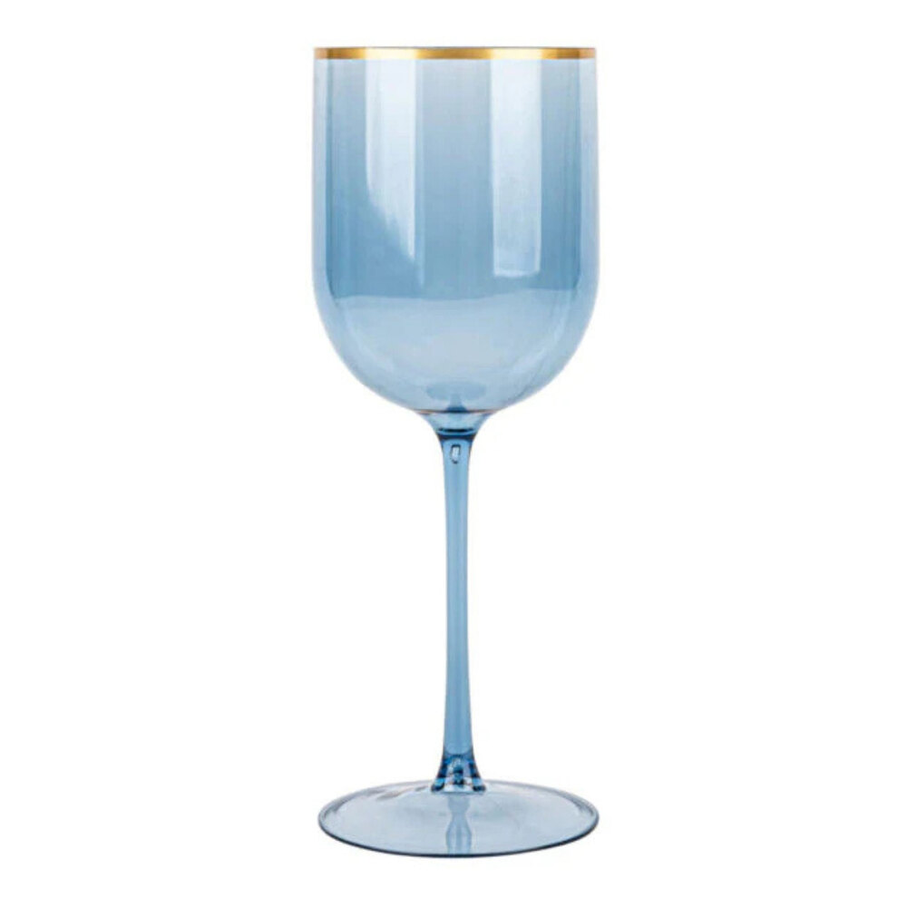 Posh Setting 12 oz. Round Blue Plastic Wine Goblet with Gold Rim - 60/Case