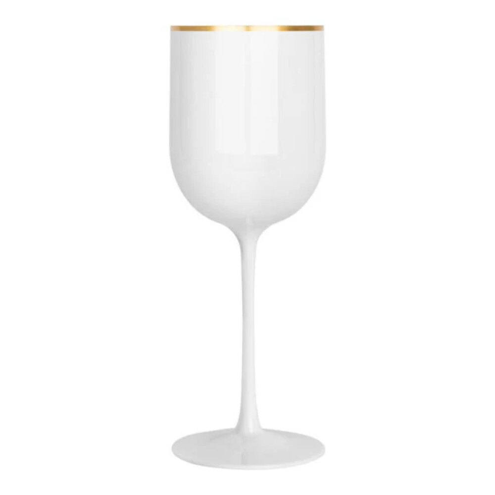 Posh Setting 12 oz. Round White Plastic Wine Goblet with Gold Rim - 60/Case