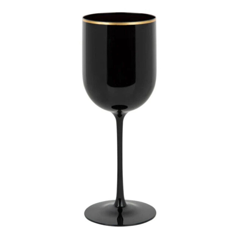 Posh Setting 12 oz. Round Black Plastic Wine Goblet with Gold Rim - 60/Case
