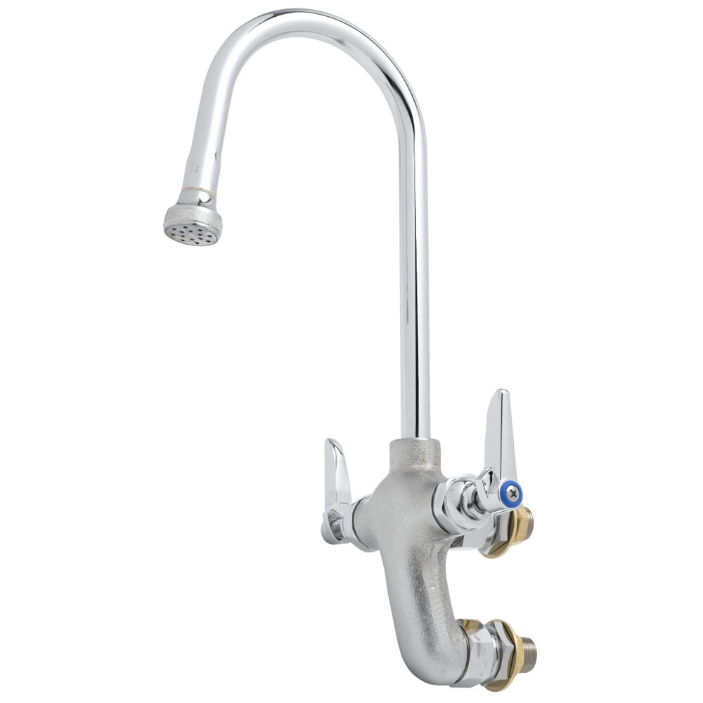 T&S B-0815-RGH Wall Mount Rough Chrome Vertical Mixing Faucet with 5 9/ ...