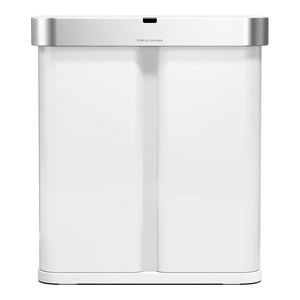 simplehuman ST2050 15.3 Gallon / 58 Liter White Stainless Steel Dual Compartment Rectangular ...
