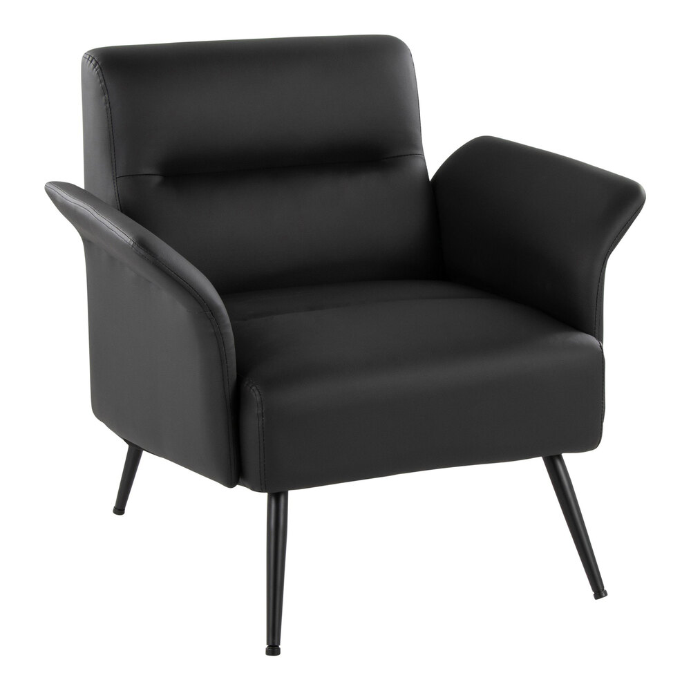 LumiSource Petal Black Faux Leather Accent Arm Chair with Black Metal Frame