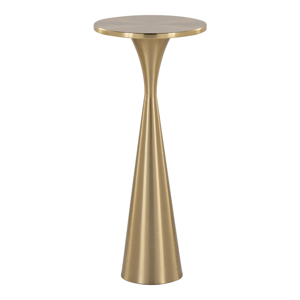 LumiSource Gemma 10" Round Brass Steel Side Table with Hourglass Base