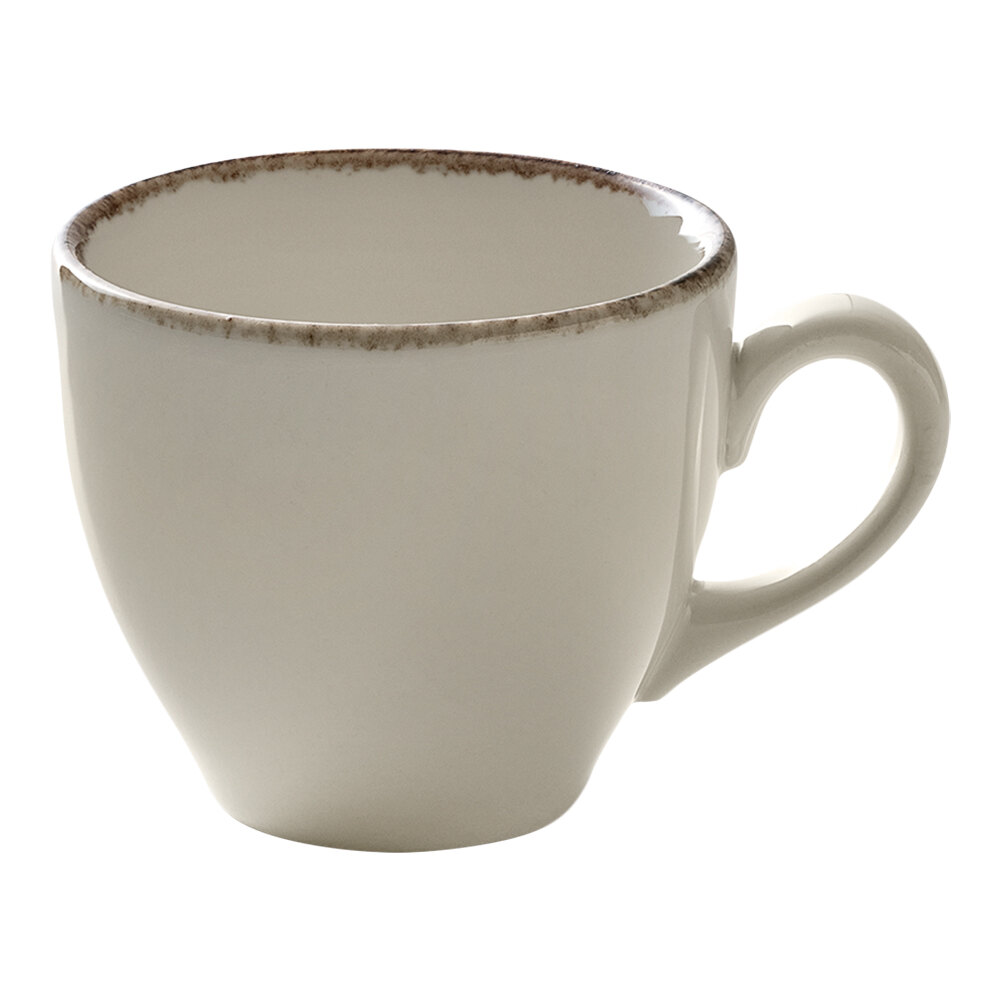 Heart & Soul Soulmate 3 oz. White Porcelain Cup with Brown Rim - 6/Case