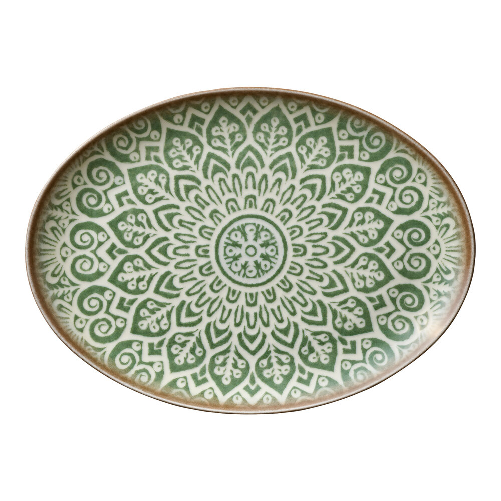 Heart & Soul Soulmate 12 5/8" x 9 1/4" Oval Jade Porcelain Platter - 6/Case