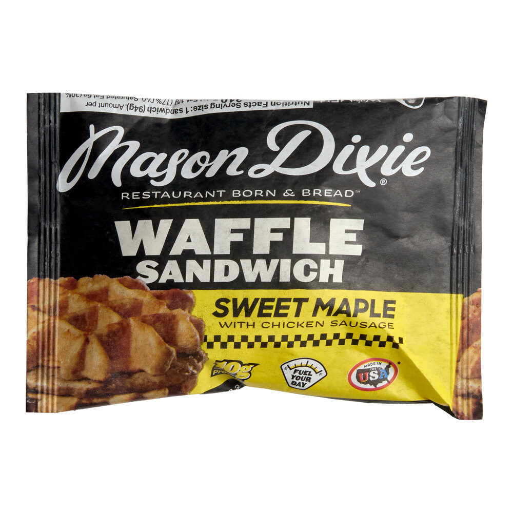 Mason Dixie Chicken Sausage Waffle Breakfast Sandwich 3.3 oz. - 12/Case