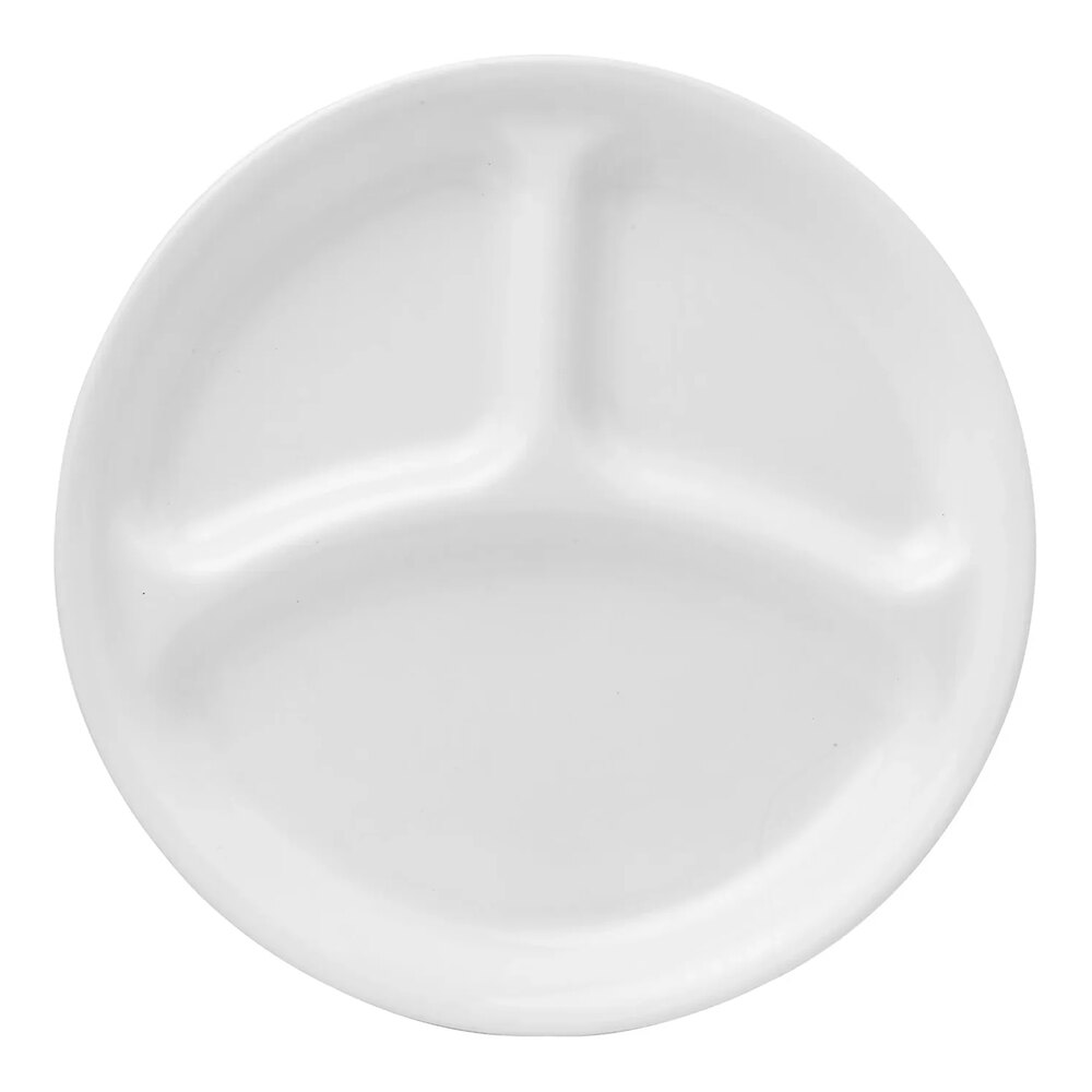 Corelle Essentials 10 1/4" Round Glass Bright White Divided Coupe Plate ...