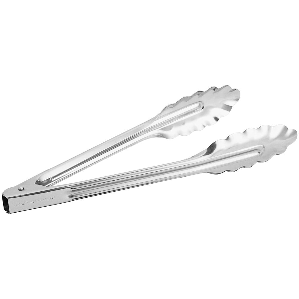 Choice 9 1/2" Extra Heavy-Duty Stainless Steel Utility Tongs - 12/Case