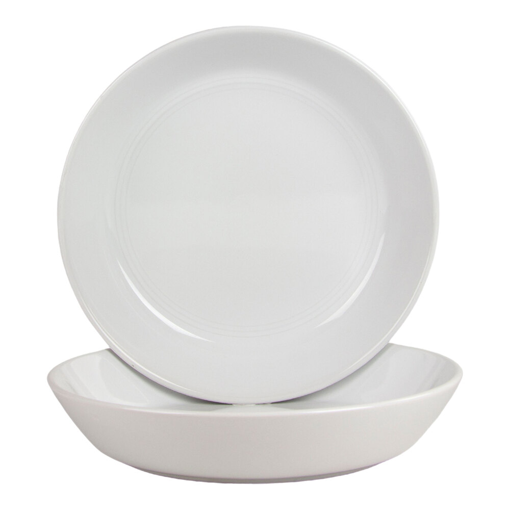 10 Strawberry Street Double Line 36 oz. Round White Stoneware Dinner ...