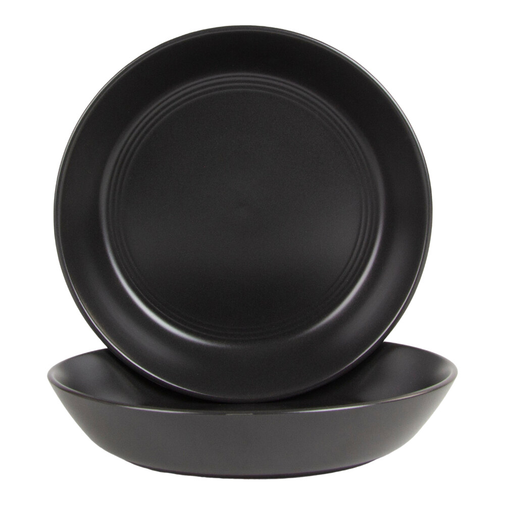 10 Strawberry Street Double Line 36 oz. Round Matte Black Stoneware ...