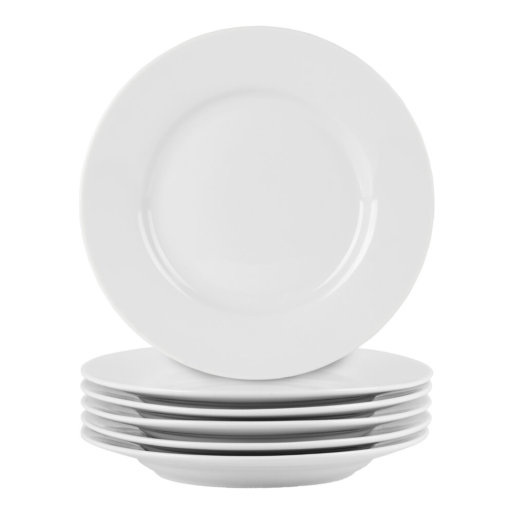 10 Strawberry Street Catering 6" Round White Porcelain Wide Rim ...