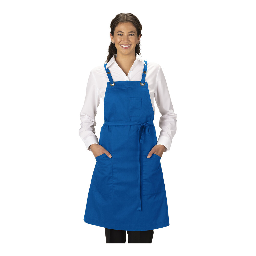 Edwards 9043 Royal Customizable Poly / Cotton Cross-Back Bib Apron with ...