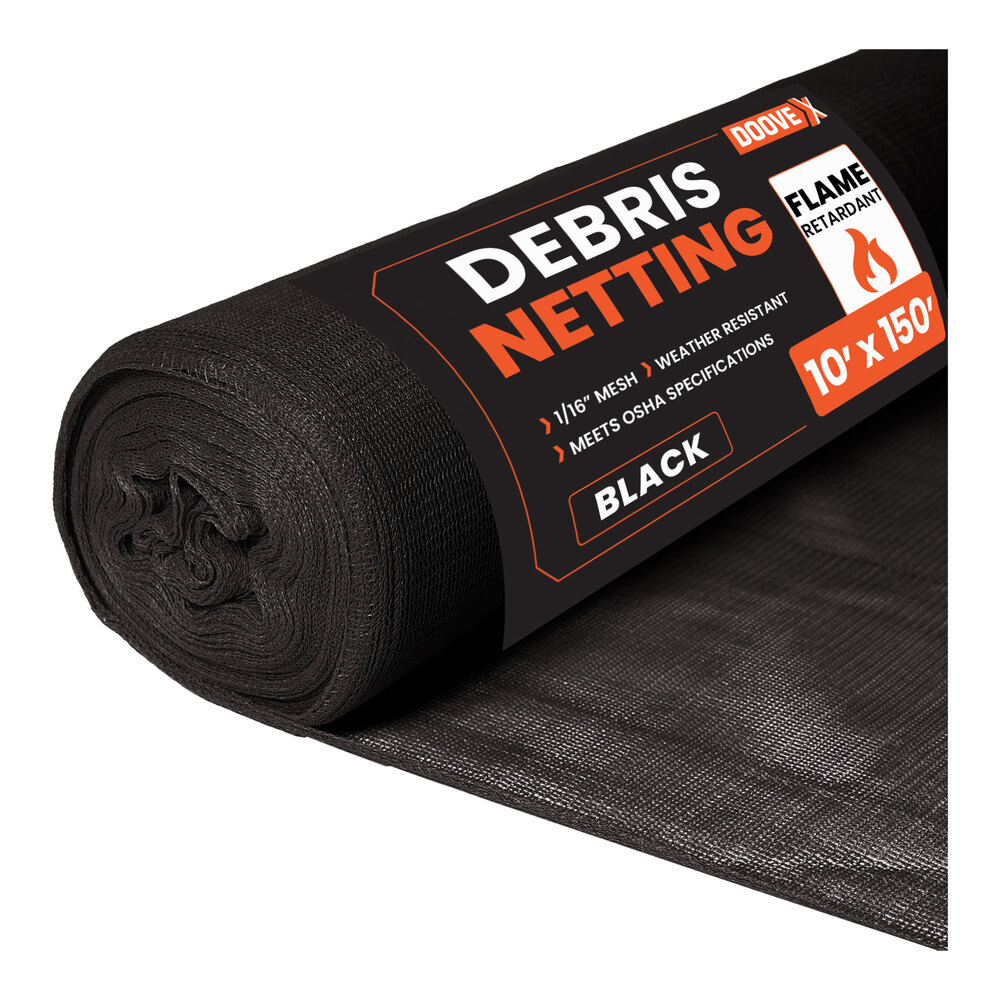 Doovex 10' x 150' Black 1/16" Fire-Retardant Mesh Safety Debris Netting ...
