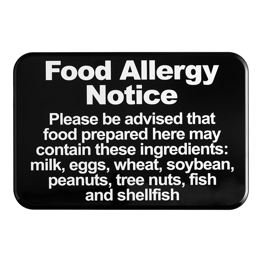 Lavex 9" x 6" Black and White "Food Allergy Notice" Sign - 6/Case