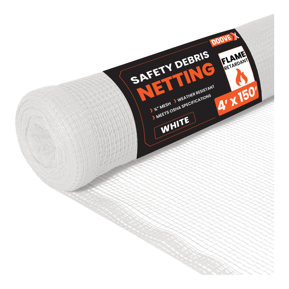 Doovex 8 5/8' x 150' White 1/4" Fire-Retardant Mesh Safety Debris ...