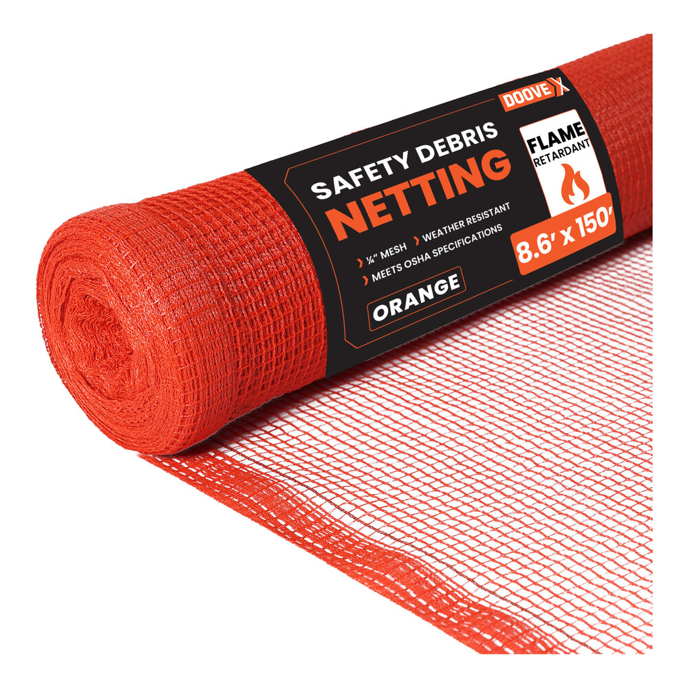 Doovex 8 5/8' x 150' Orange 1/4" Fire-Retardant Mesh Safety Debris ...