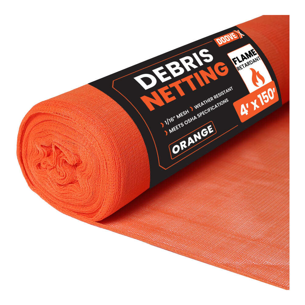 Doovex 4' x 150' Orange 1/16" Fire-Retardant Mesh Safety Debris Netting ...