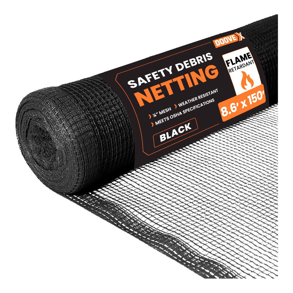 Doovex 8 5/8' x 150' Black 1/4" Fire-Retardant Mesh Safety Debris ...