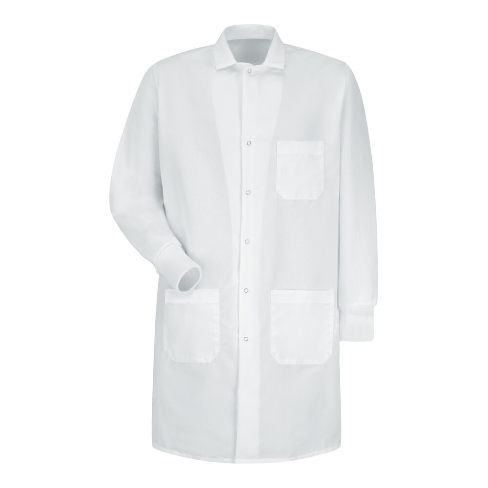 Red Kap KP70 Unisex Customizable White Cuffed Lab Coat with 3 Pockets ...