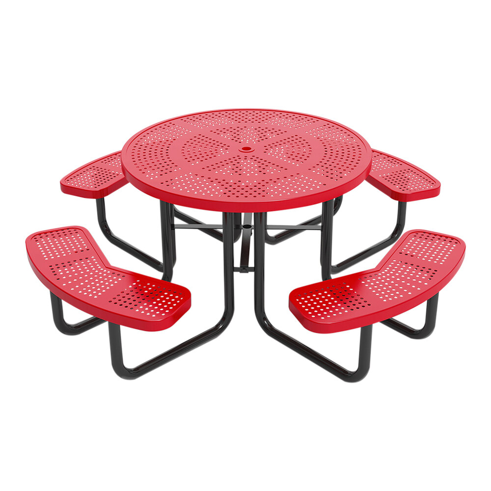 Lifeyard 46" Round Red Perforated Metal Picnic Table