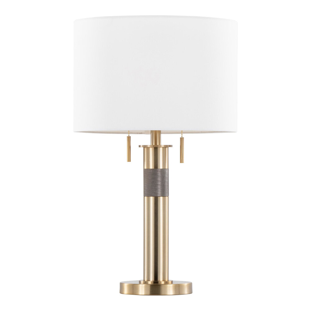 LumiSource Trophy 27" Gold Table Lamp with White Linen Drum Shade ...