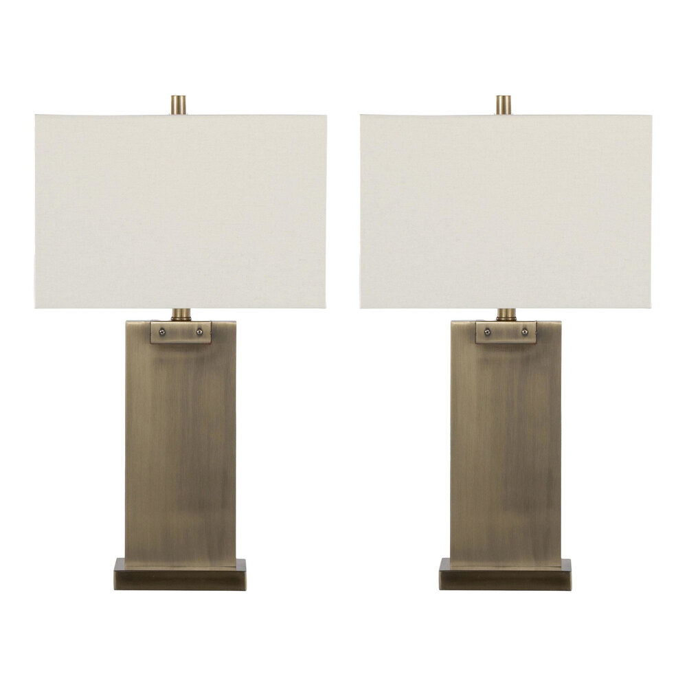 LumiSource Royce 26" Antique Brass Table Lamp with White Linen ...