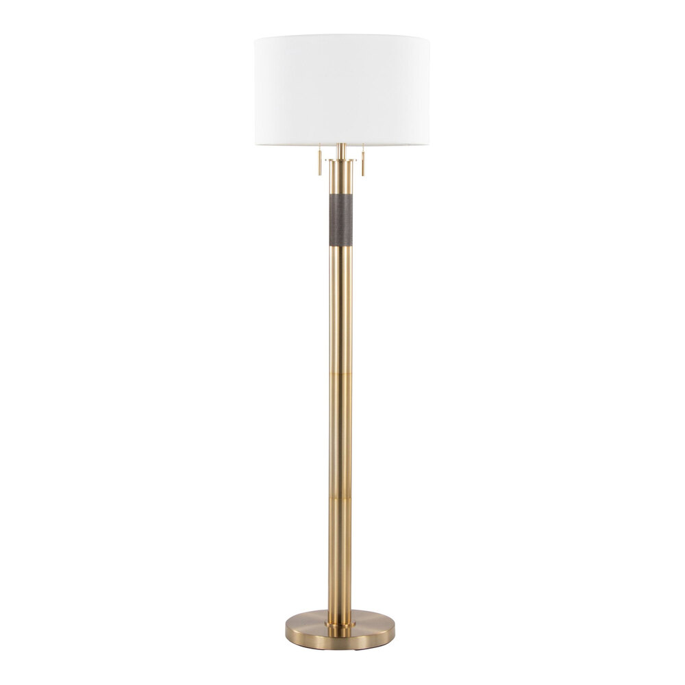 LumiSource Trophy 62" Gold Floor Lamp with White Linen Drum Shade ...