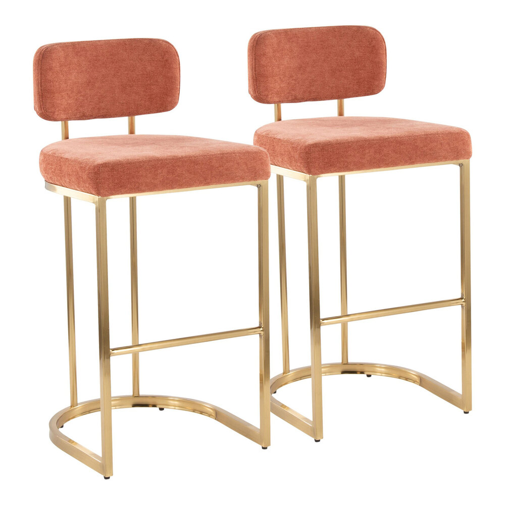 LumiSource Demi Gold Metal Mid-Back Barstool with Salmon Fabric Back ...