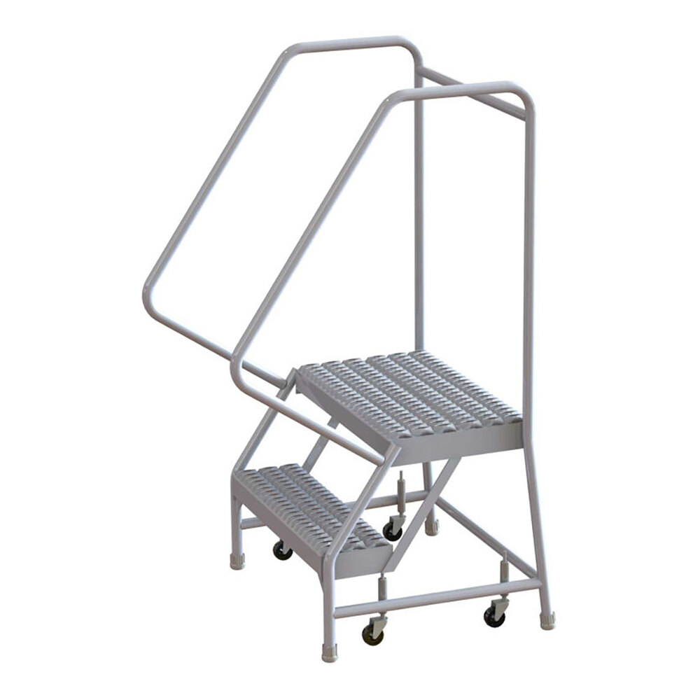 Tri-Arc 2-Step Aluminum Rolling Safety Ladder with Serrated Tread, 24 ...