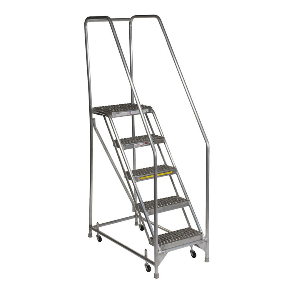 Tri-Arc 5-Step Aluminum Rolling Safety Ladder with Serrated Tread, 16 ...