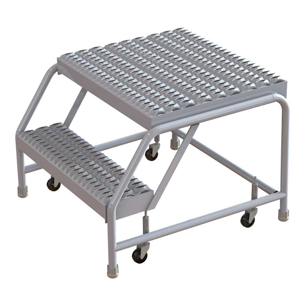 Tri-Arc 2-Step Aluminum Mobile Step Stool with Serrated Tread, 24" Wide ...