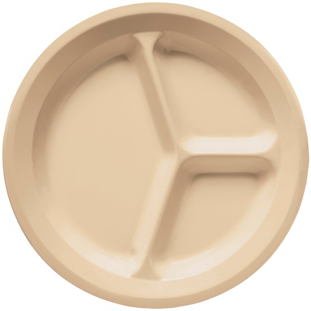 GET CP-532-T Tan 11" SuperMel Three Compartment Plate - 12/Case