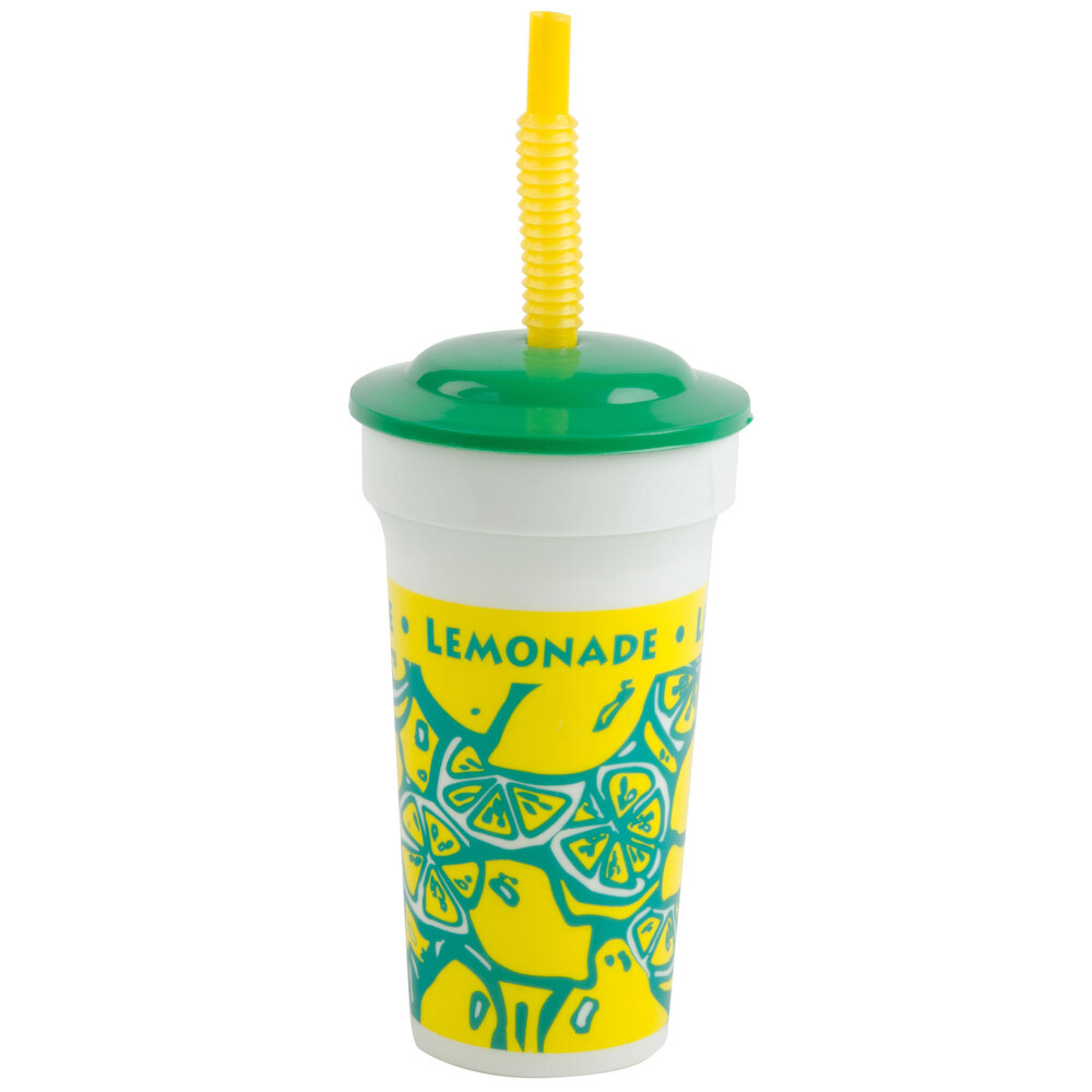16 oz. Tall Plastic Souvenir Lemonade Cold Cup with Straw and Lid - 250 ...