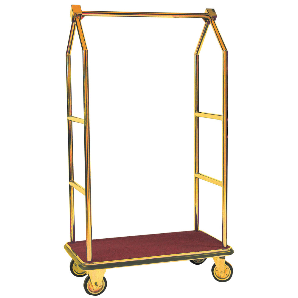 Aarco LC-2B Stainless Steel Brass Finish Luggage Cart with Clothing ...