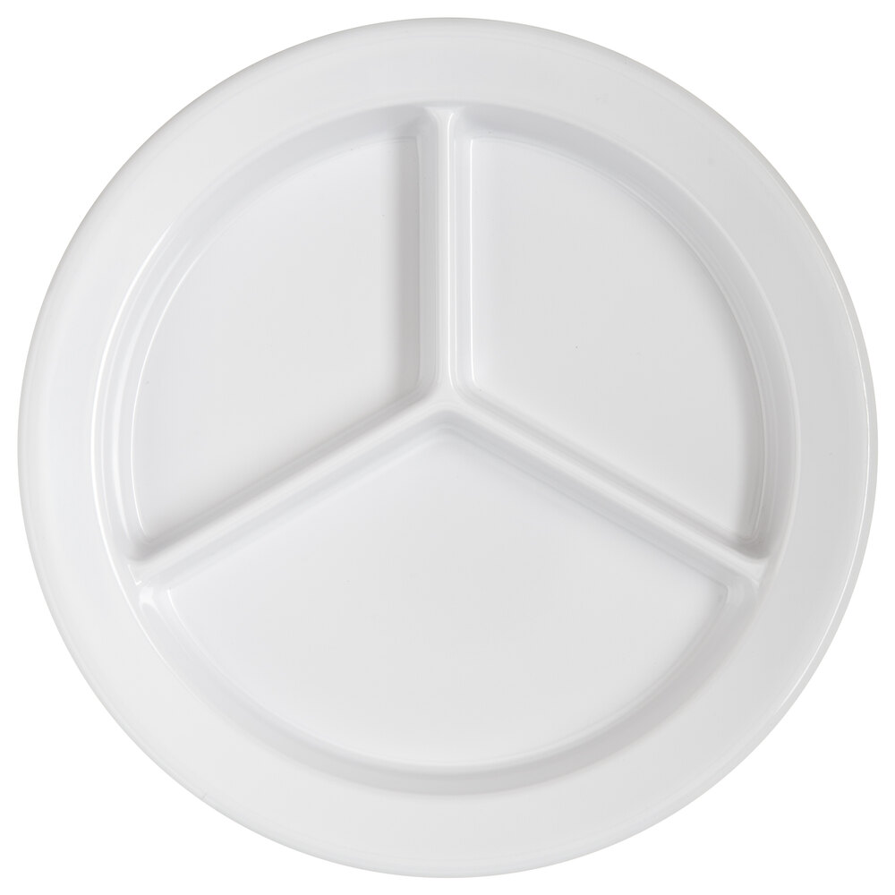 Carlisle 4351602 Dallas Ware 9" White 3-Compartment Melamine Plate - 24 ...