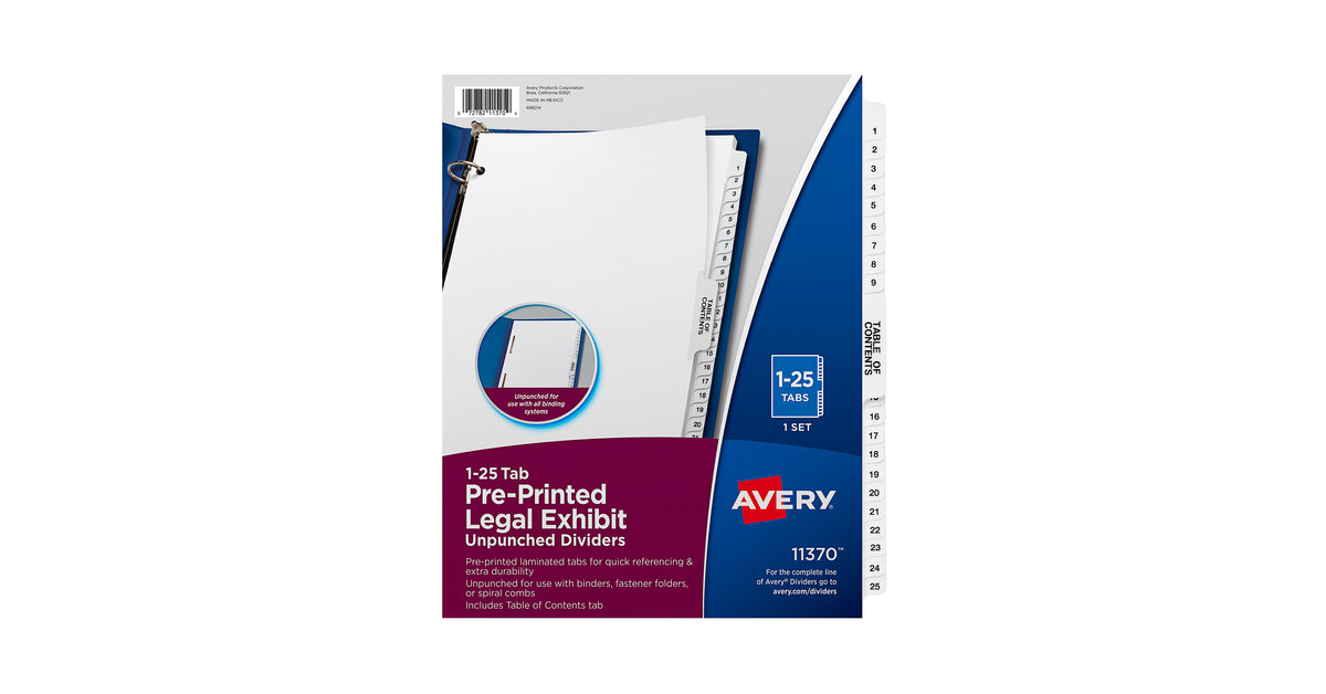 Exhibit Stickers Legal Tab Dividers Exhibit 1-25 - Letter Size Collated ...