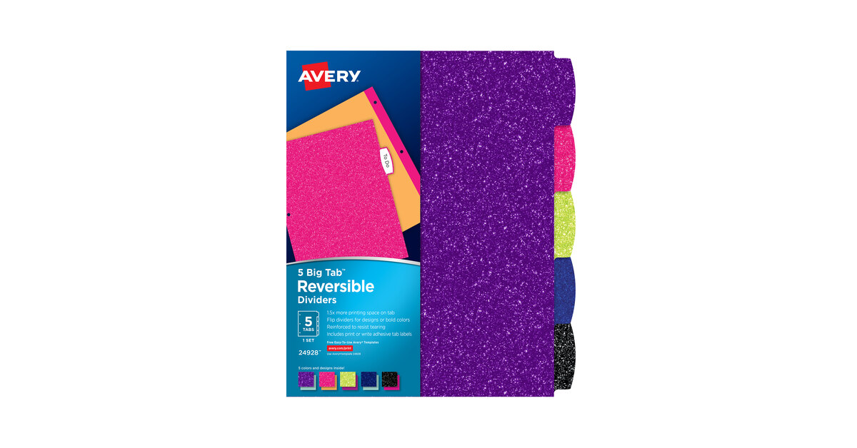 Avery 5 Big Tab Insertable Pocket Plastic Dividers Avery Big Tab ...
