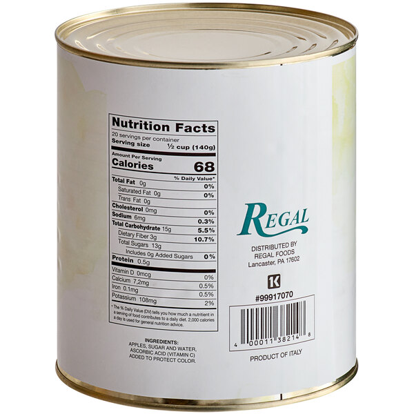 Regal Solid Pack Sliced Apples #10 Can - 6/Case
