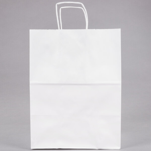 Duro 12" x 9" x 15 3/4" Regal White Paper Shopping Bag with Handles ...