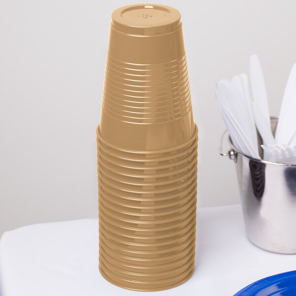 Creative Converting 28103081 16 oz. Glittering Gold Solid Plastic Cup ...