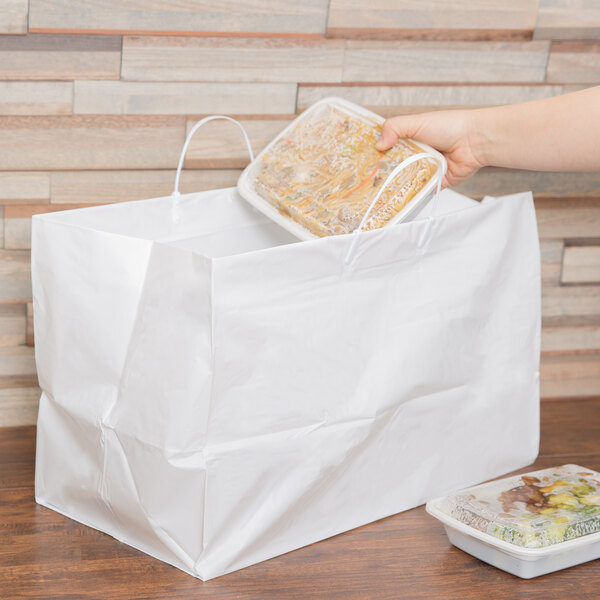 19" x 10" x 12" White Rigid Plastic Handled Shopper Bag - 200/Case