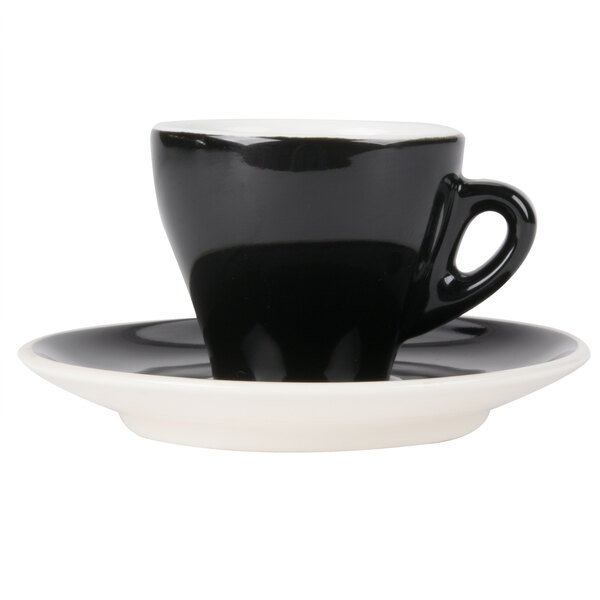 CAC E-3-BLK Venice 3.5 oz. Black Espresso Cup with 4 7/8" Saucer - 48/Case