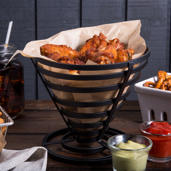 American Metalcraft FCD2 Flat Coil Wrought Iron Cone Basket - 7" x 6"