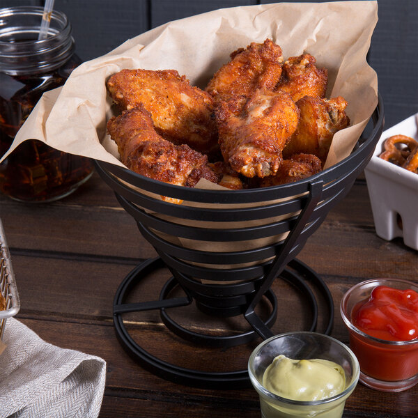 American Metalcraft FCD2 Flat Coil Wrought Iron Cone Basket - 7" x 6"